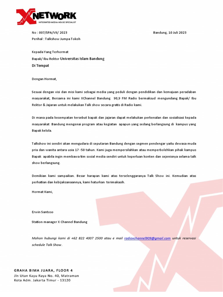 Surat Undangan TalkShow UNISBA | PDF