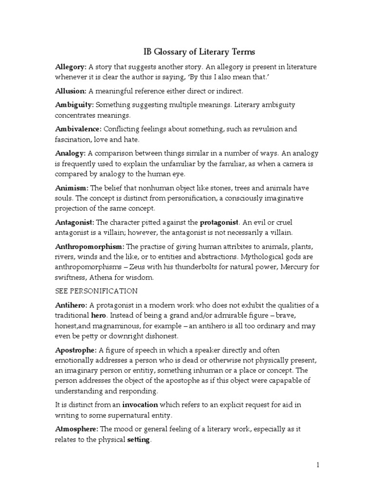 IB Glossary of Literary Terms | PDF