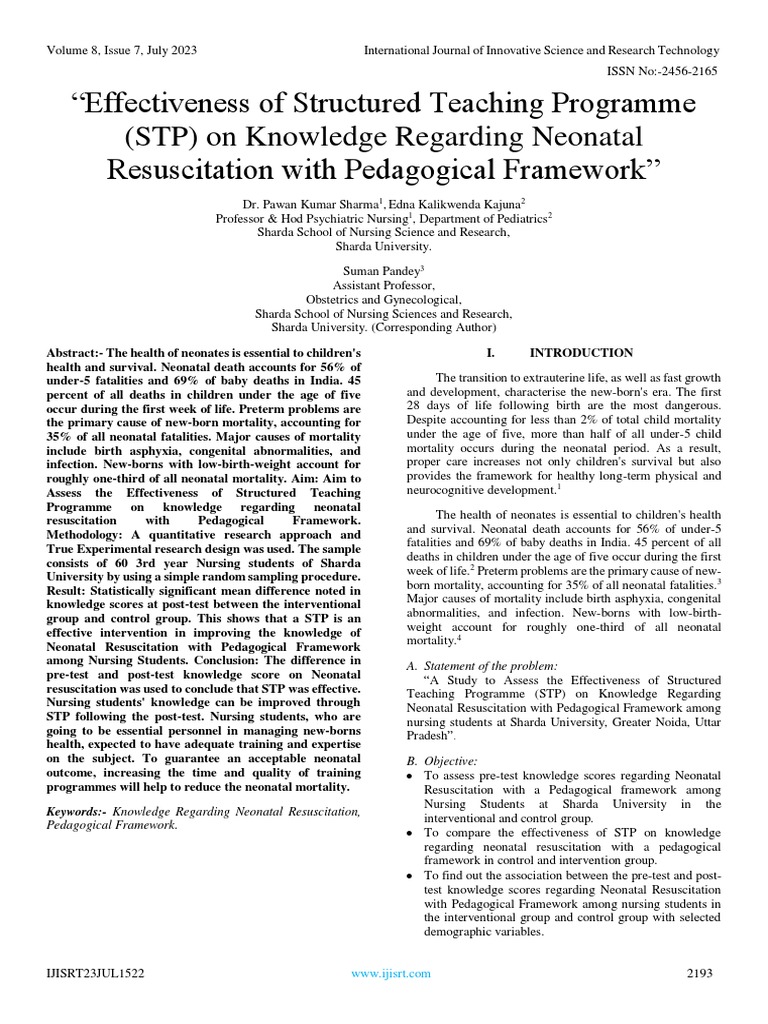 Effectiveness of Structured Teaching Programme (STP) On Knowledge ...