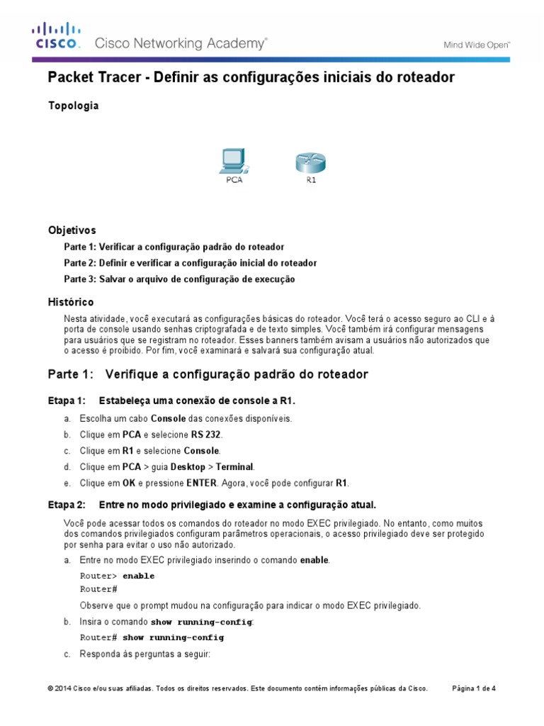 6 4 1 2 Packet Tracer Configure Initial Router Settings Instructions Pdf Armazenamento De