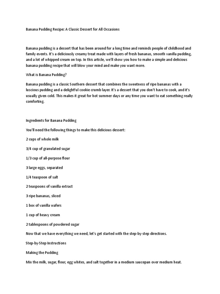 Banana Pudding Reciepe Pdf Pudding Desserts