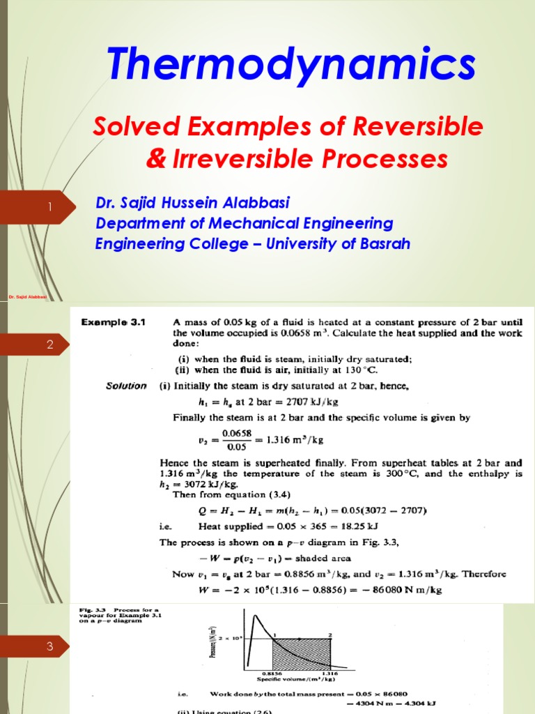 Solved Examples of Reversible & Irreversible Processes | PDF