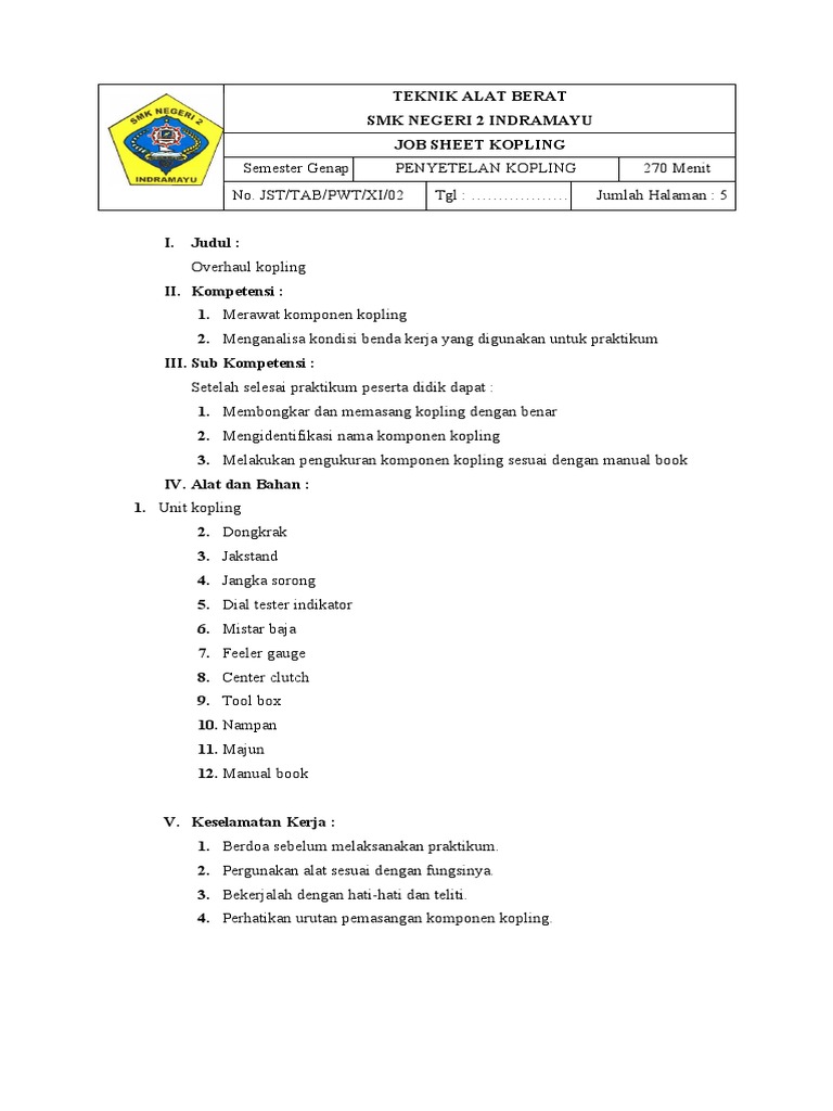 Jobsheet PWT Xi Kopling | PDF