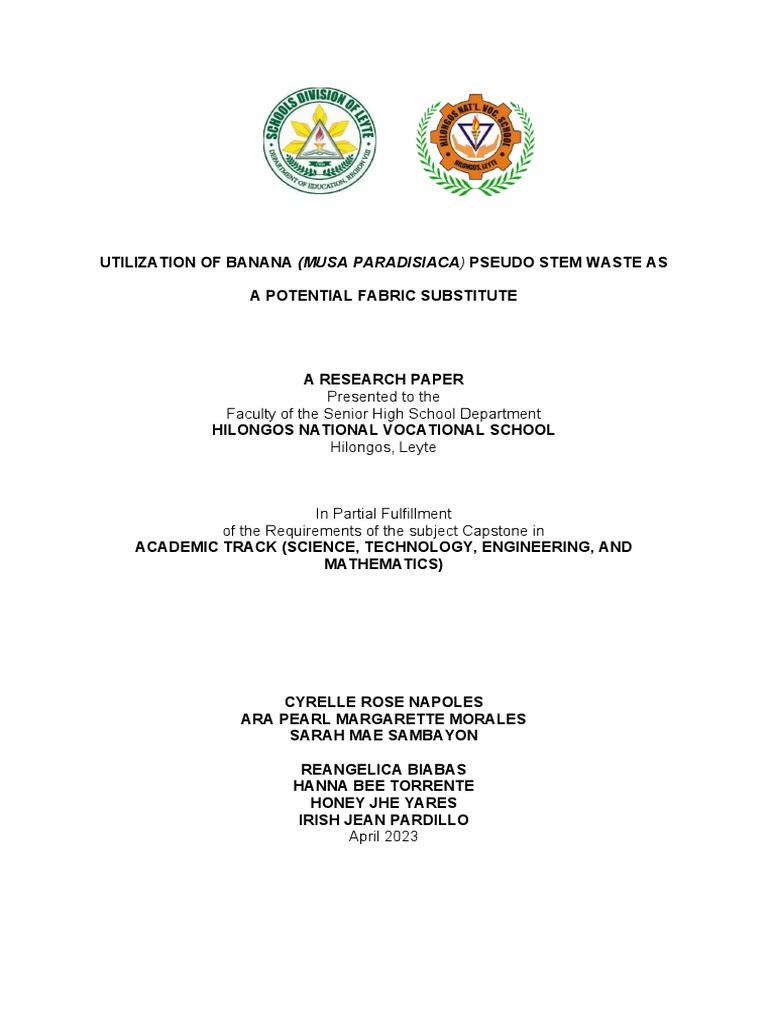 G5 Fraklin Capstone Chap 1 5 Final Paper | PDF | Textiles | Banana