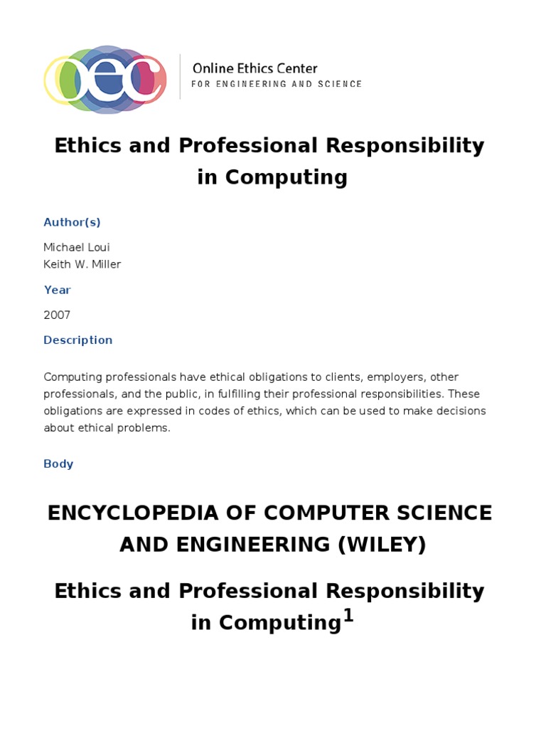Ethics and Professional Responsibility in Computing | Download Free PDF | Spamming | Profession