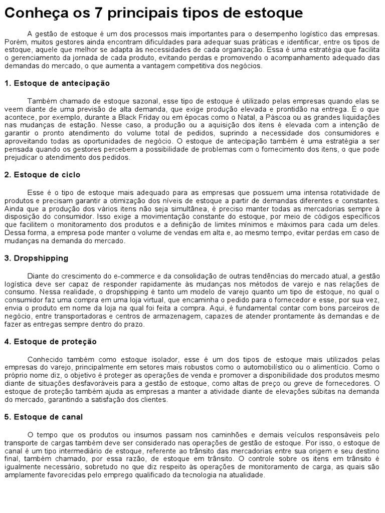 7 Tipos de Estoque para Gestão Eficiente | PDF | Business | Economias