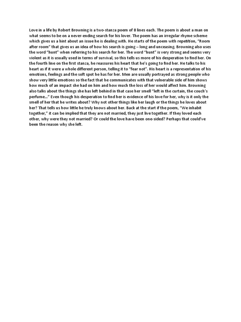 Love in A Life by Robert Browning Analysis | PDF