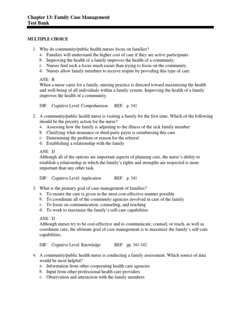 Chapter 13: Family Case Management Test Bank: 1. A. B. C. D. Ans: B ...