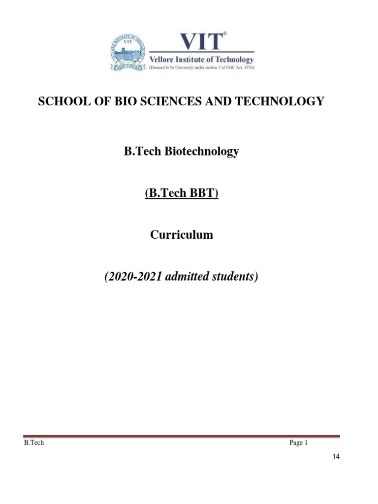 VIT BTech BioTech Course Curriculum | PDF