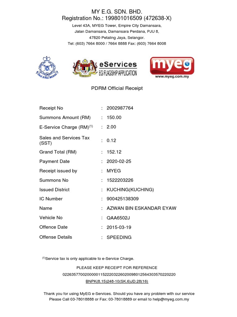 Resit - Bayaran Saman | PDF