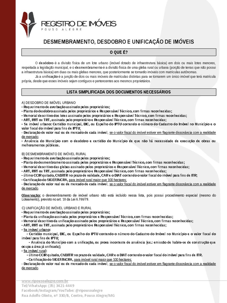 CKLD 12 Desmembramento Desdobro Unificacao | PDF