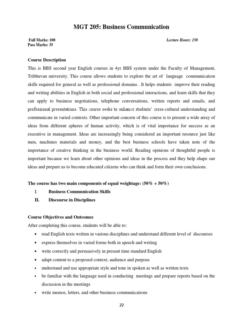 MGT 205: Business Communication Skills | PDF | Communication | Cross ...