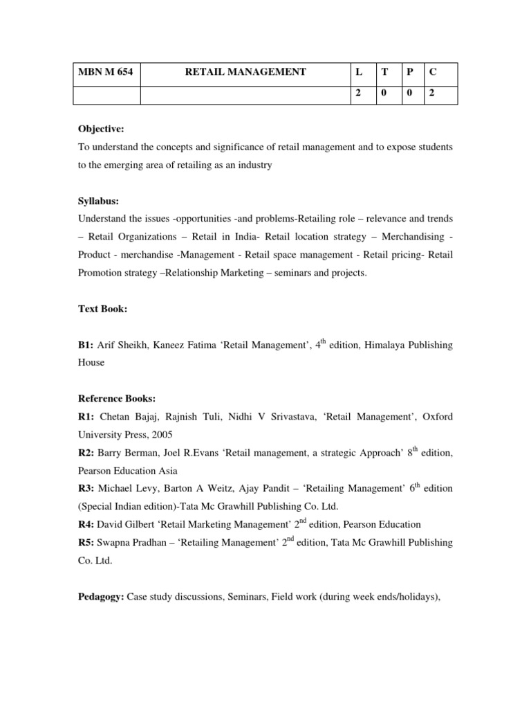 Retail Management Course Overview | PDF | Retail | Merchandising