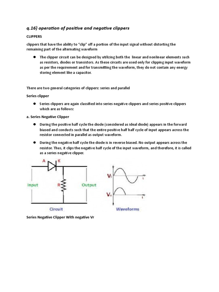 q.16) Operation of Positive and Negative Clippers | PDF | Field Effect ...