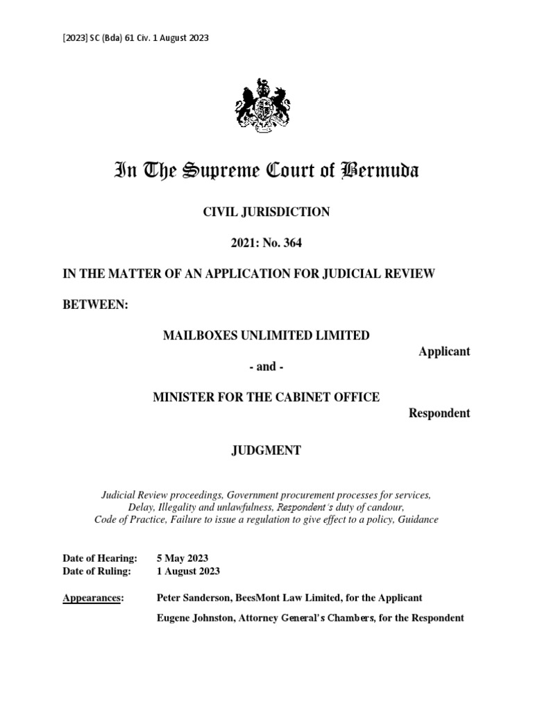 Bermuda Supreme Court Judicial Review Mailboxes Vs Cabinet Office ...