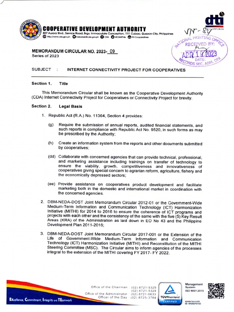 CDA MC-2023-09 Internet Connectivity Project For Coop | PDF