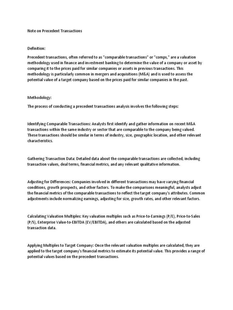 Note On Precedent Transactions | PDF | Valuation (Finance) | Mergers ...