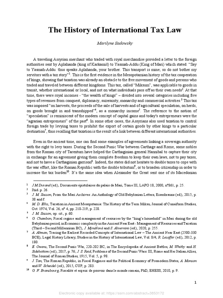 Sadowsky - The History of International Tax Law | PDF | Taxes ...