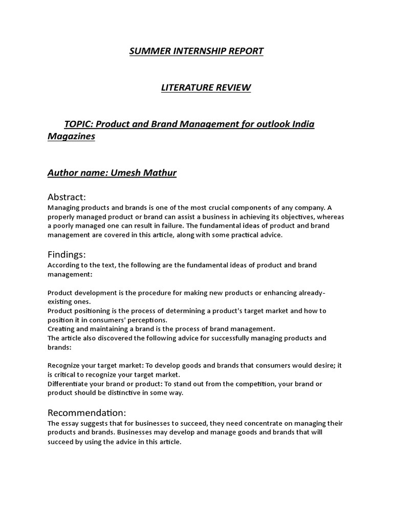 Summer Internship Report | PDF | Brand | Brand Management