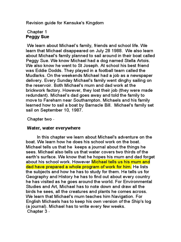 Revision Guide For Kensuke S Kingdom | PDF | General Fiction