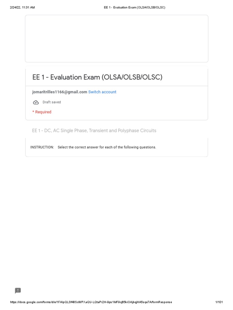 EE 1 Evaluation Exam for Circuits | PDF | Electronic Engineering ...