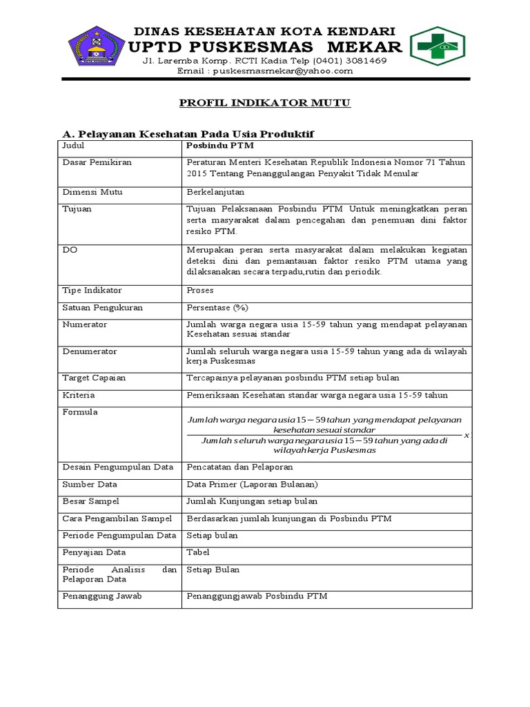 Indikator Mutu Posbindu PTM | PDF