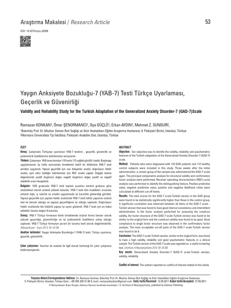 Yaygin Anksiyete Bozuklugu 7 Yab 7 Toad | PDF