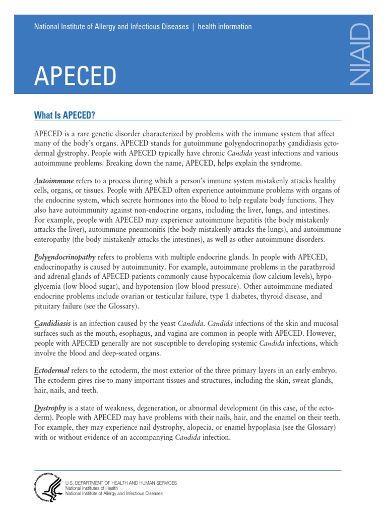 APECED Factsheet | PDF | Autoimmune Disease | Candidiasis