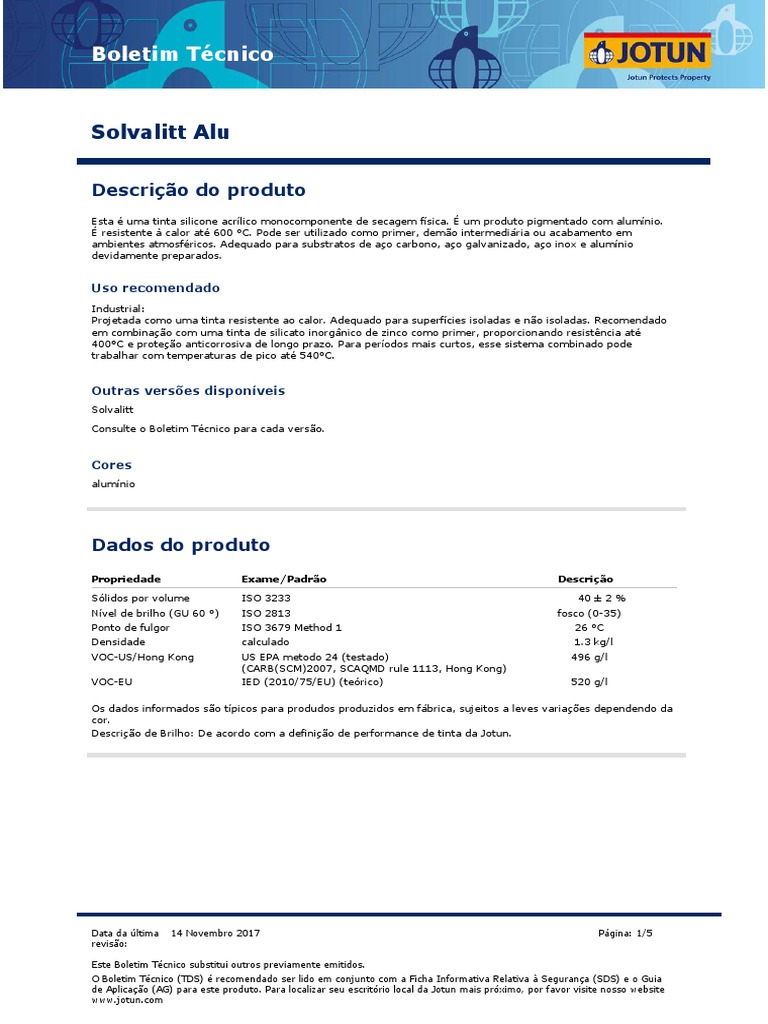 Boletim Técnico: Solvalitt Alu | PDF | Tinta | Temperatura