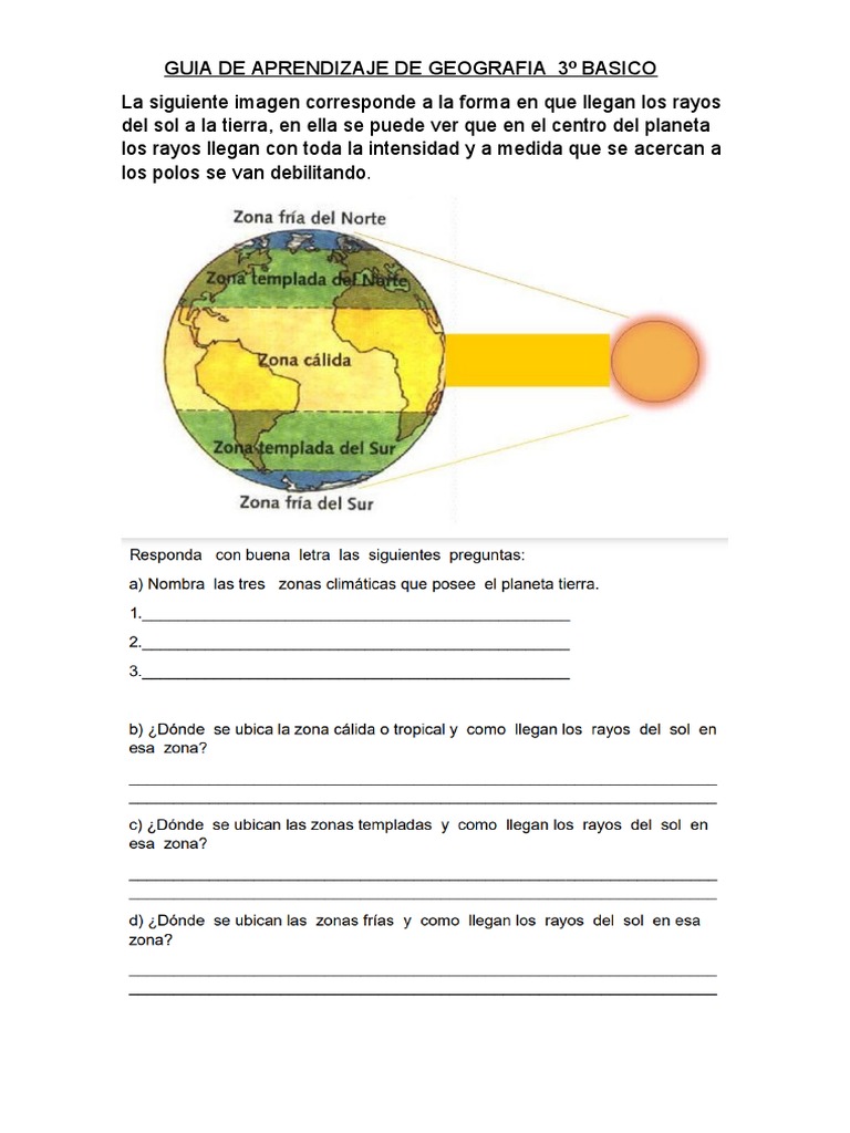 Guia de Aprendizaje de Geografia 3º Basico Zonas Climaticas | PDF