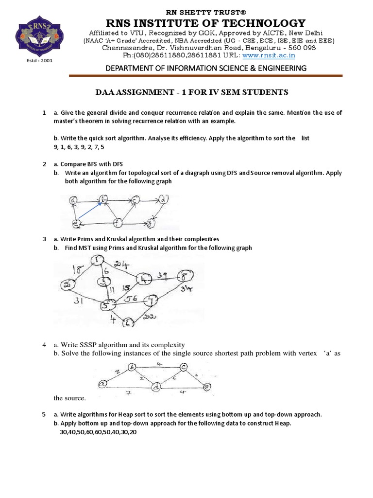 Daa Assignment-1 For IV Sem Students | PDF | Mathematical Relations | Theoretical Computer Science
