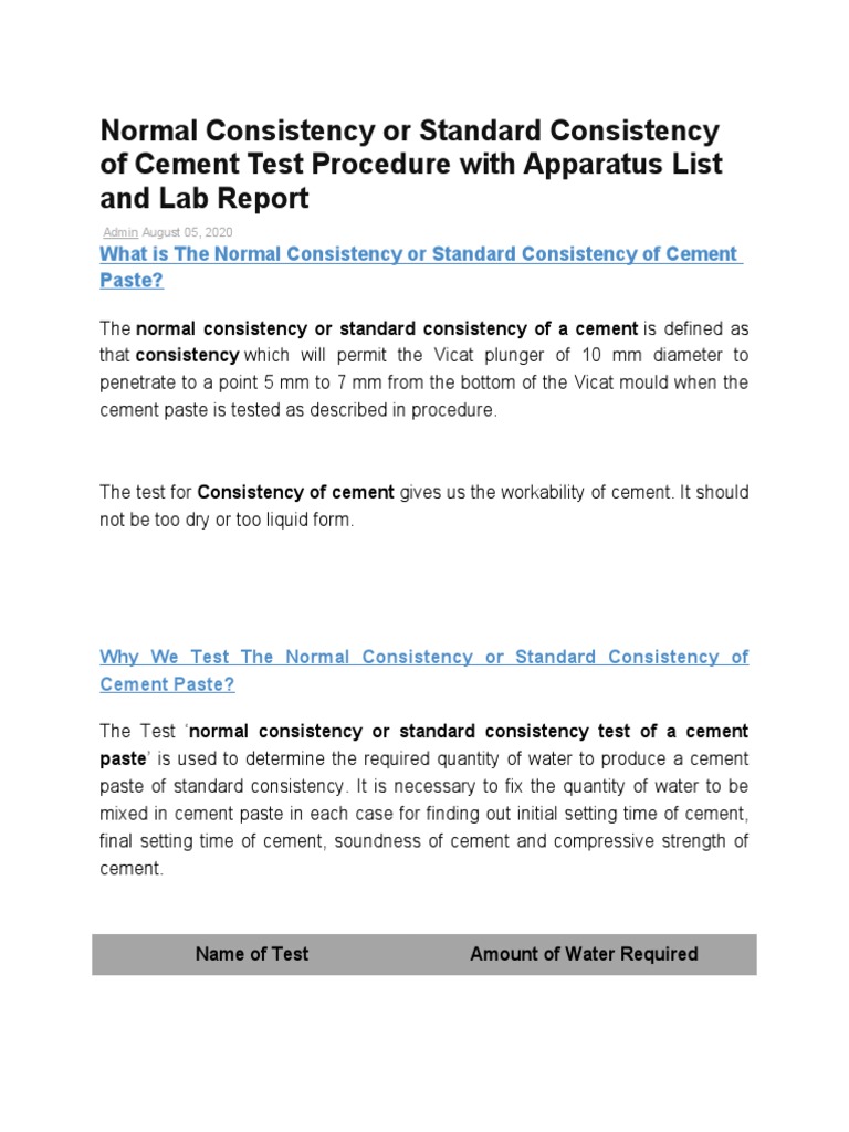 Normal Consistency or Standard Consistency of Cement Test Procedure ...