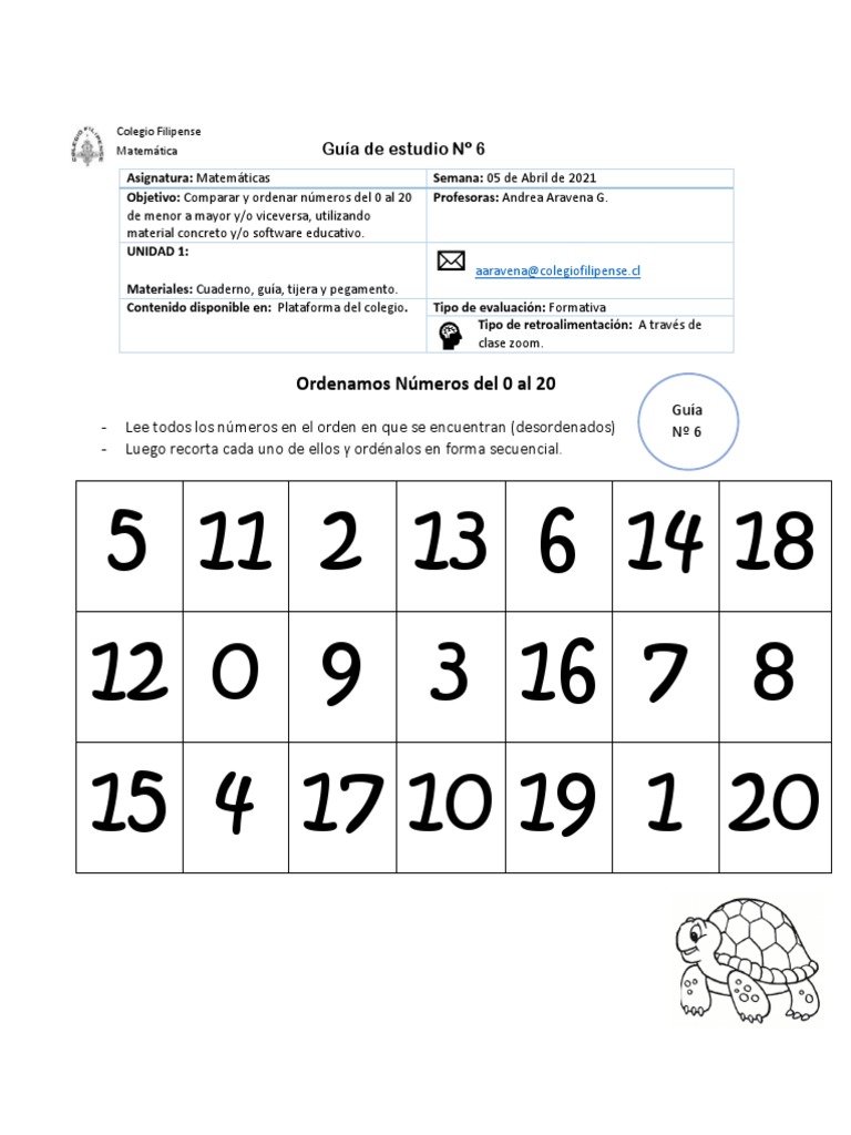 Ordenar Números del 0 al 20 | PDF