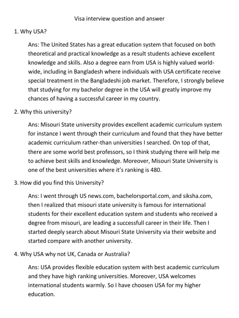 Visa Interview Question and Answer | PDF | Academic Degree | University