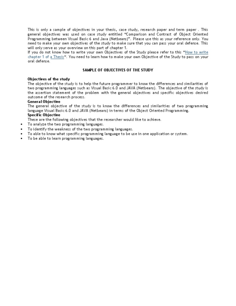 How To Write Chapter 1 of A Thesis: Sample of Objectives of The Study ...