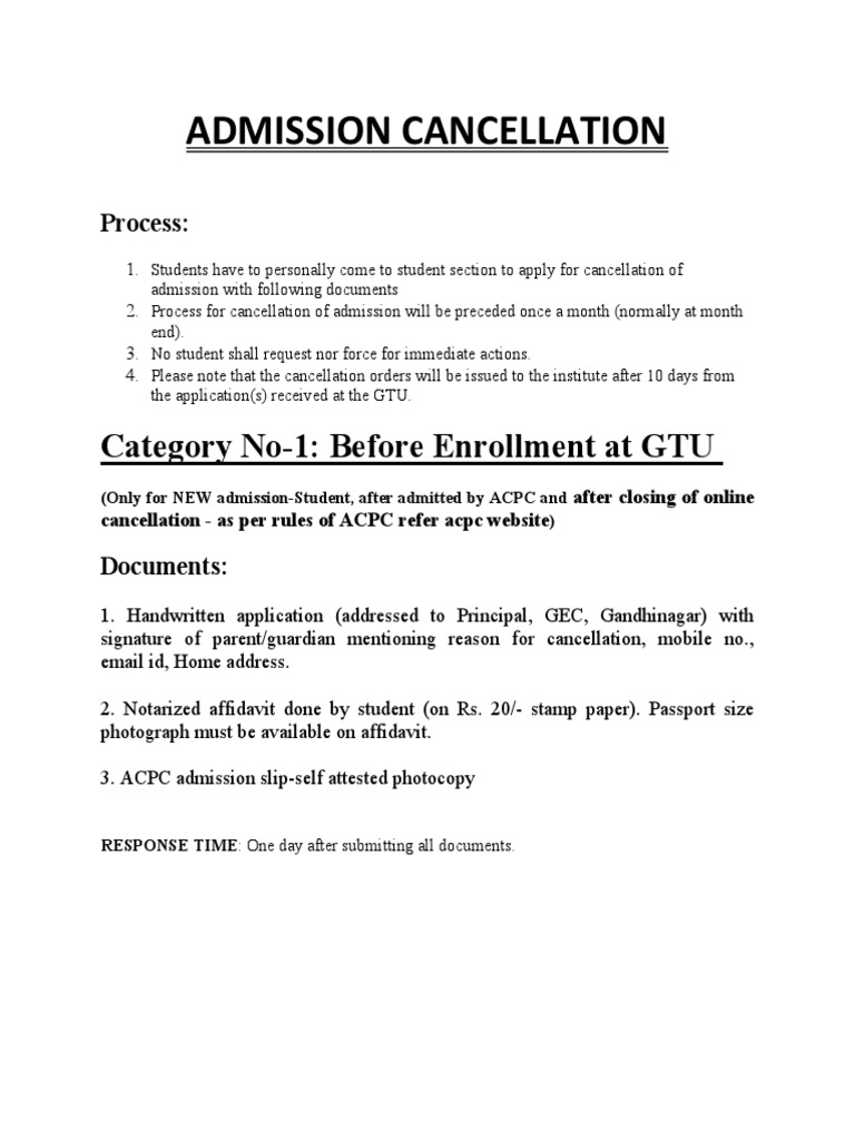 Admission Cancellation Process | PDF
