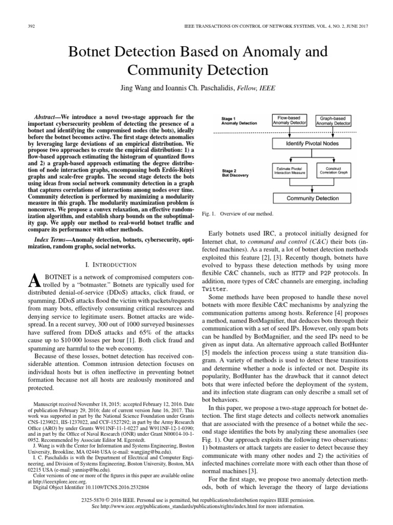 Botnet Detection Based On Anomaly and Community Detection: Jing Wang and Ioannis Ch. Paschalidis ...