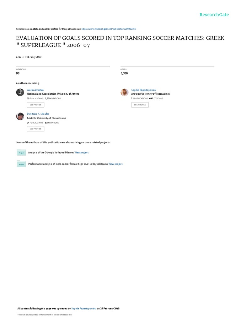 Evaluation of Goals Scored in Top Ranking Soccer Matches: Greek " SUPERLEAGUE " 2006-07 | PDF ...