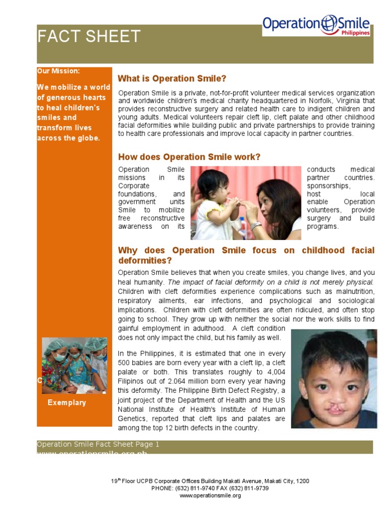 Operation Smile Philippines Fact Sheet | PDF | Health Care | Society