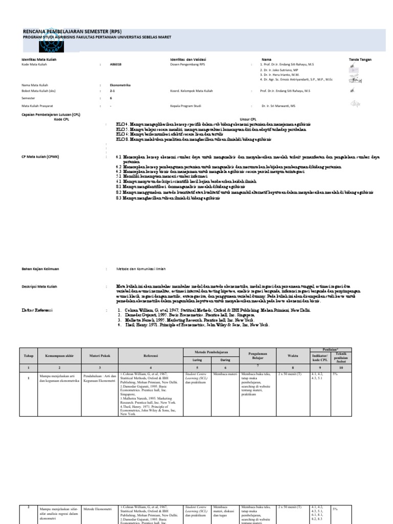 RPS Ekonometrika Lengkap 2020 | PDF