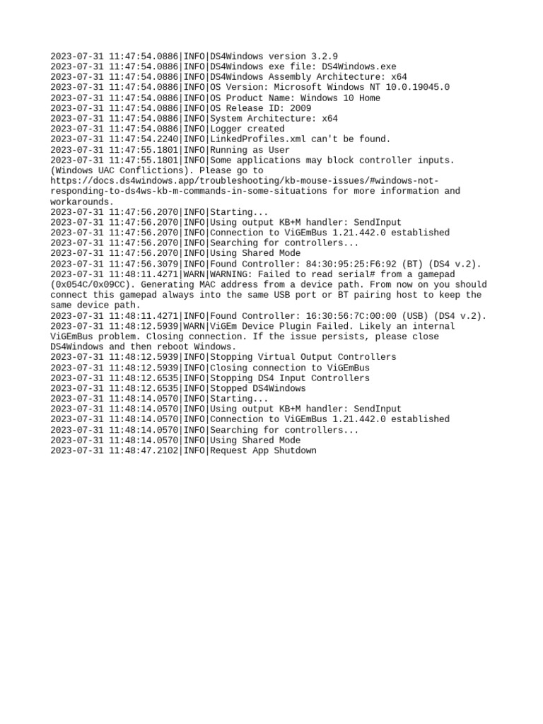 Ds4windows Log 20230731.0 | PDF