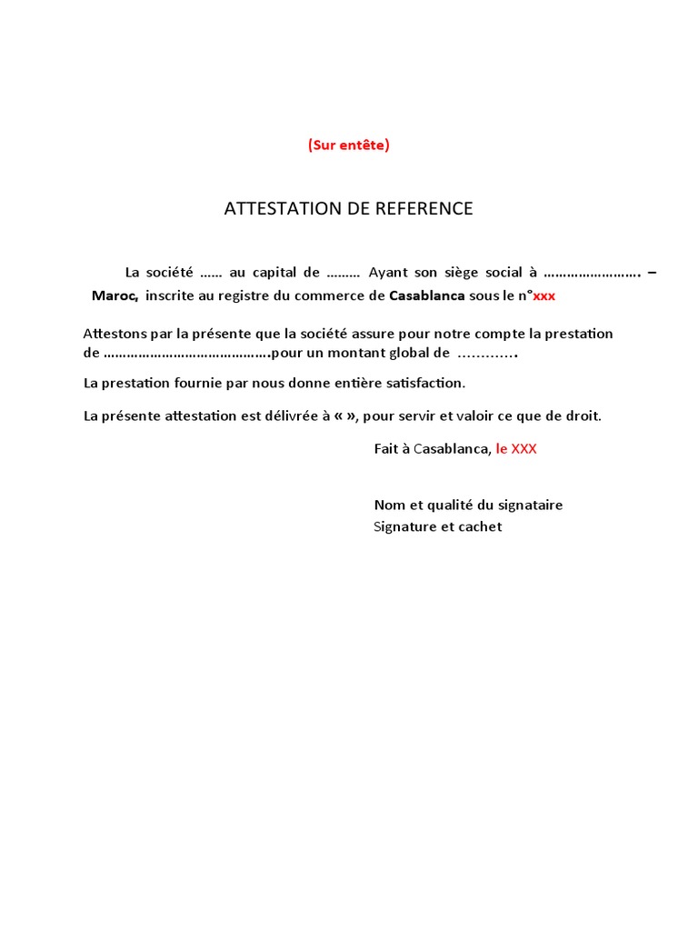 Modèle Attestation de Référence | PDF Modèle Attestation de Référence | PDF