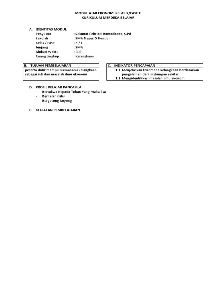Modul Ajar Ekonomi Kelas X | PDF