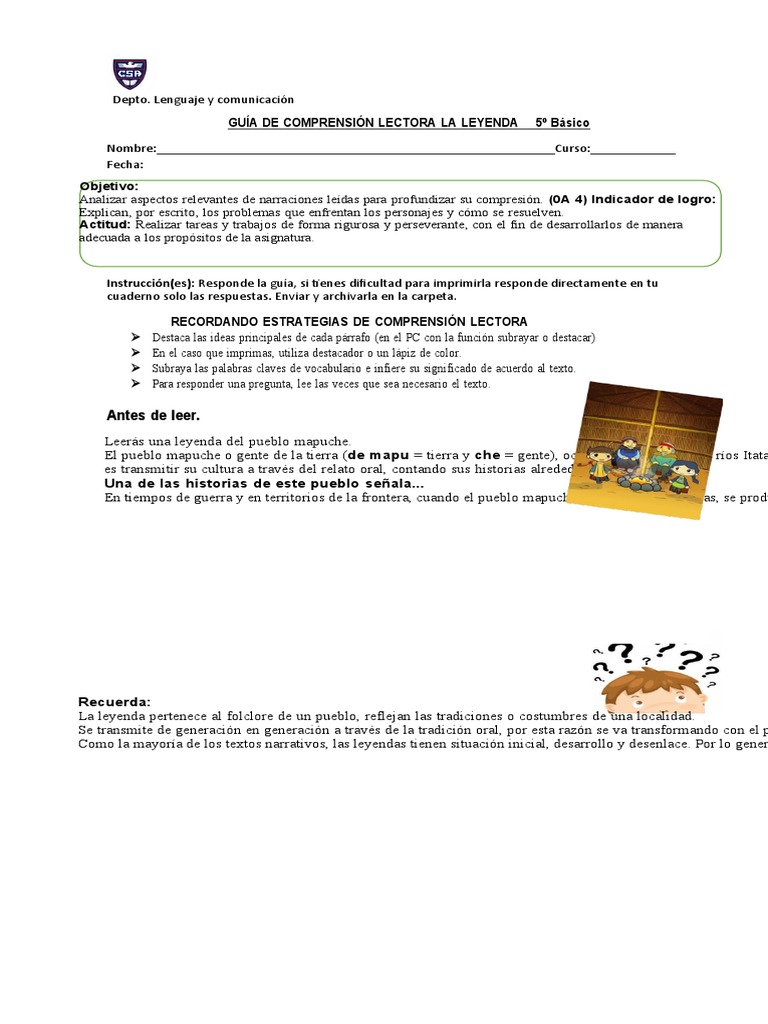 5° Básico Lenguaje Guía de La Leyenda | PDF | Comprensión lectora