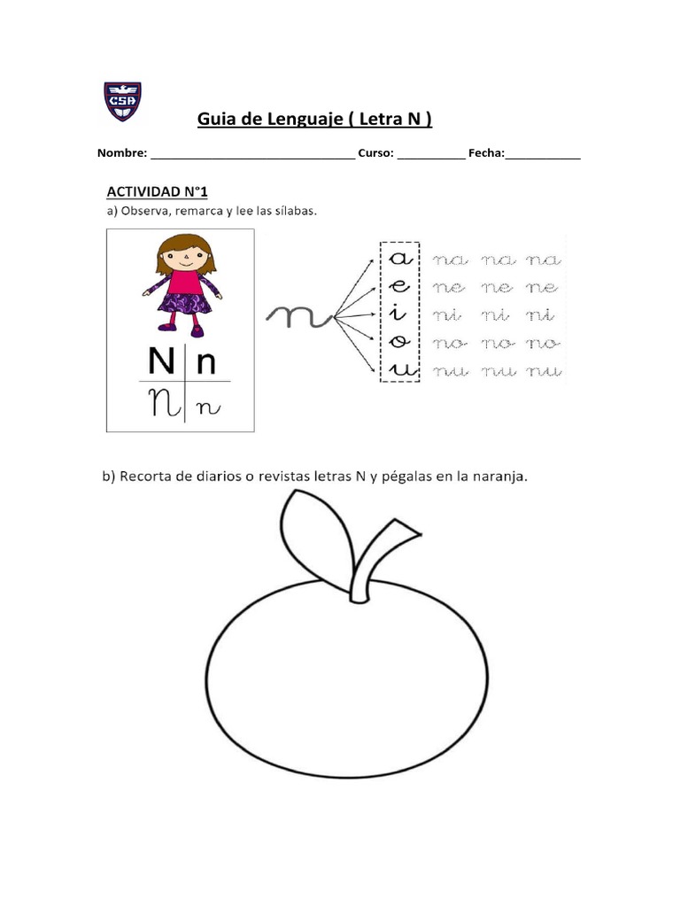Guía de Lenguaje: Letra N | PDF