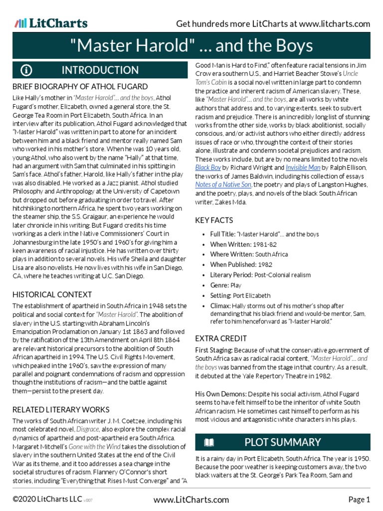 Master Harold and The Boys LitChart | PDF | Racism | Discrimination ...