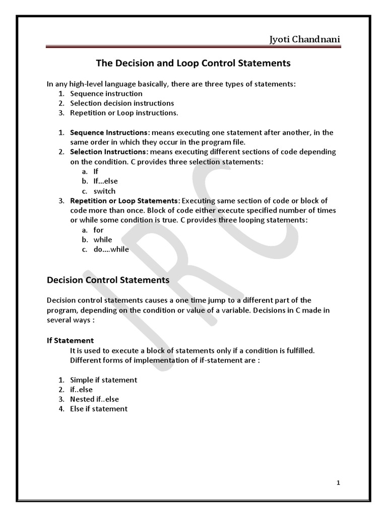 C - Control Statements and Loops | PDF | Control Flow | Computer Engineering