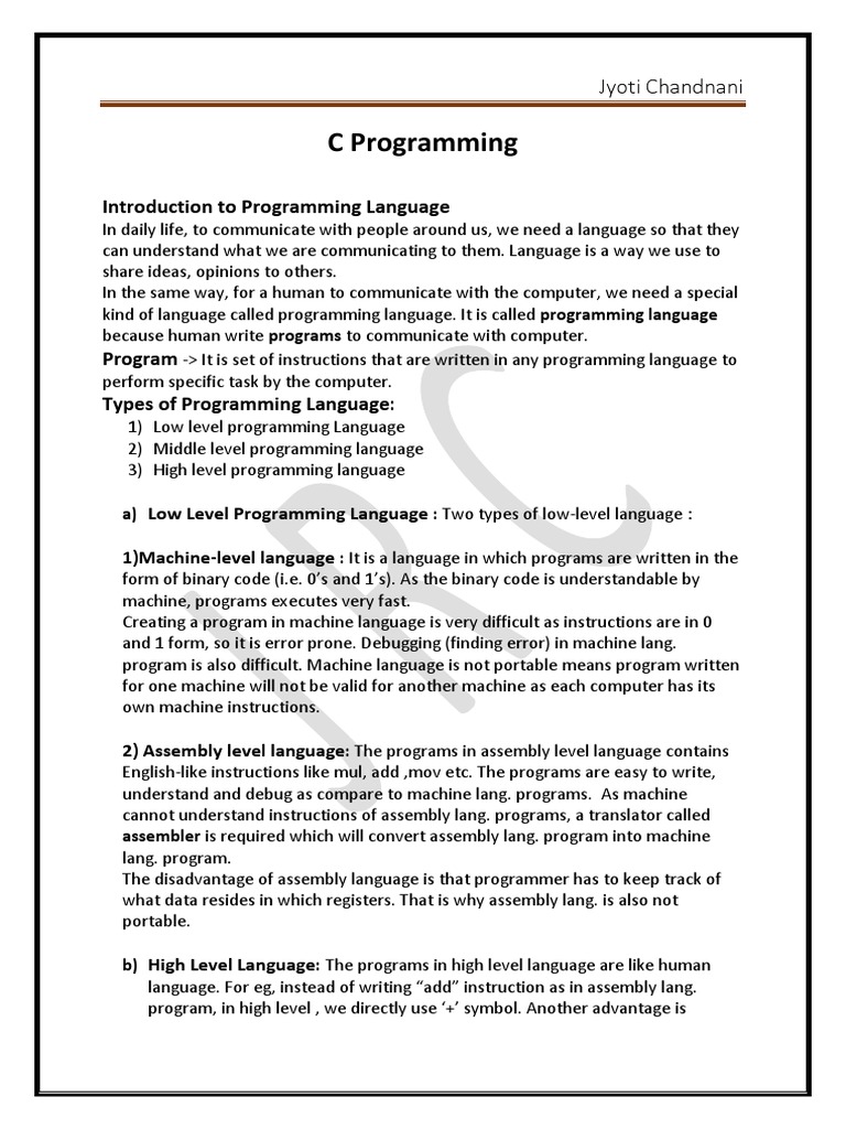 C Introduction New Pdf Computer Programming Data Type
