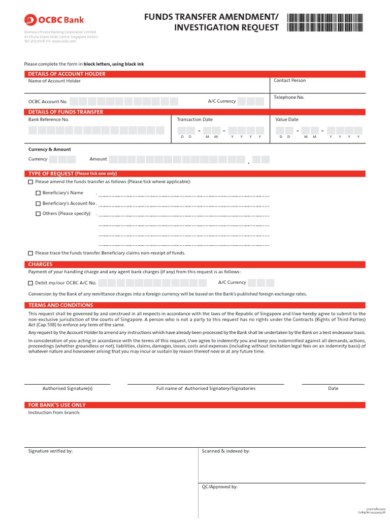 Funds Transfer Amend Form | PDF | Indemnity | Banks