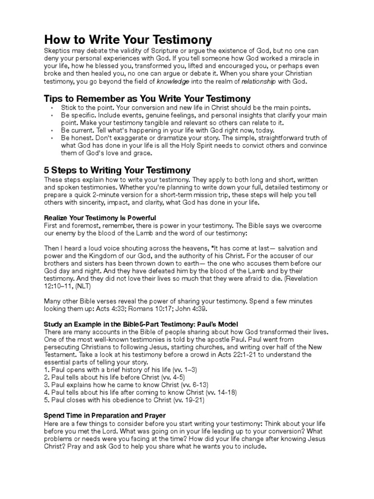 How To Write Your Testimony | PDF | Paul The Apostle | Jesus
